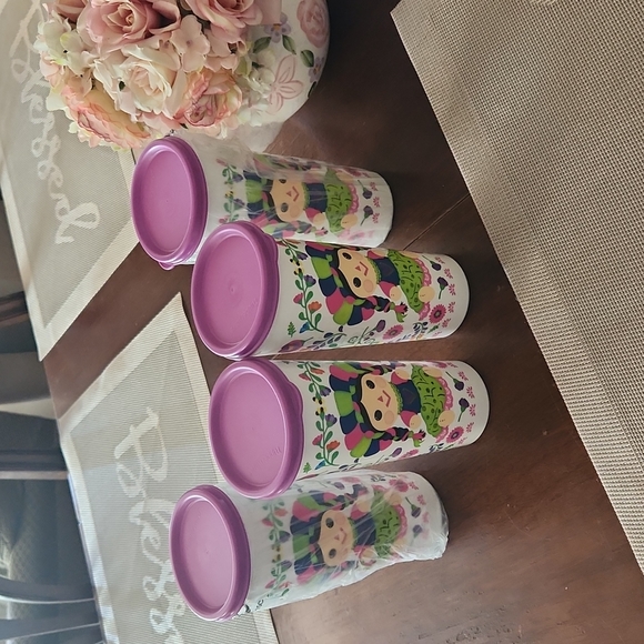 Tupperware | Dining | 4 Plastic Cups With Lid 47 Ml Each One With ...